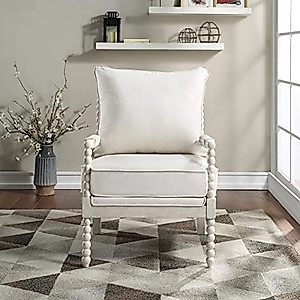 OSP Home Furnishings Kaylee Spindle Accent Chair, 26.5” W x 32.25” D x 37” H, Antique White Frame with White Linen Fabric