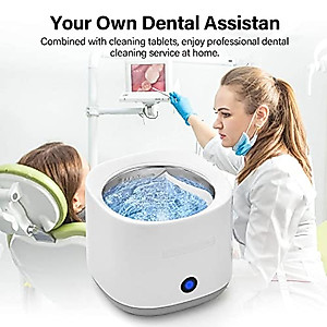 Anbbas Denture Bath Cleaning Machine with Basket,Mini Brush,Ultrasonic Retainers Cleaner,180ML SUS304 Tank,Noise Reduction