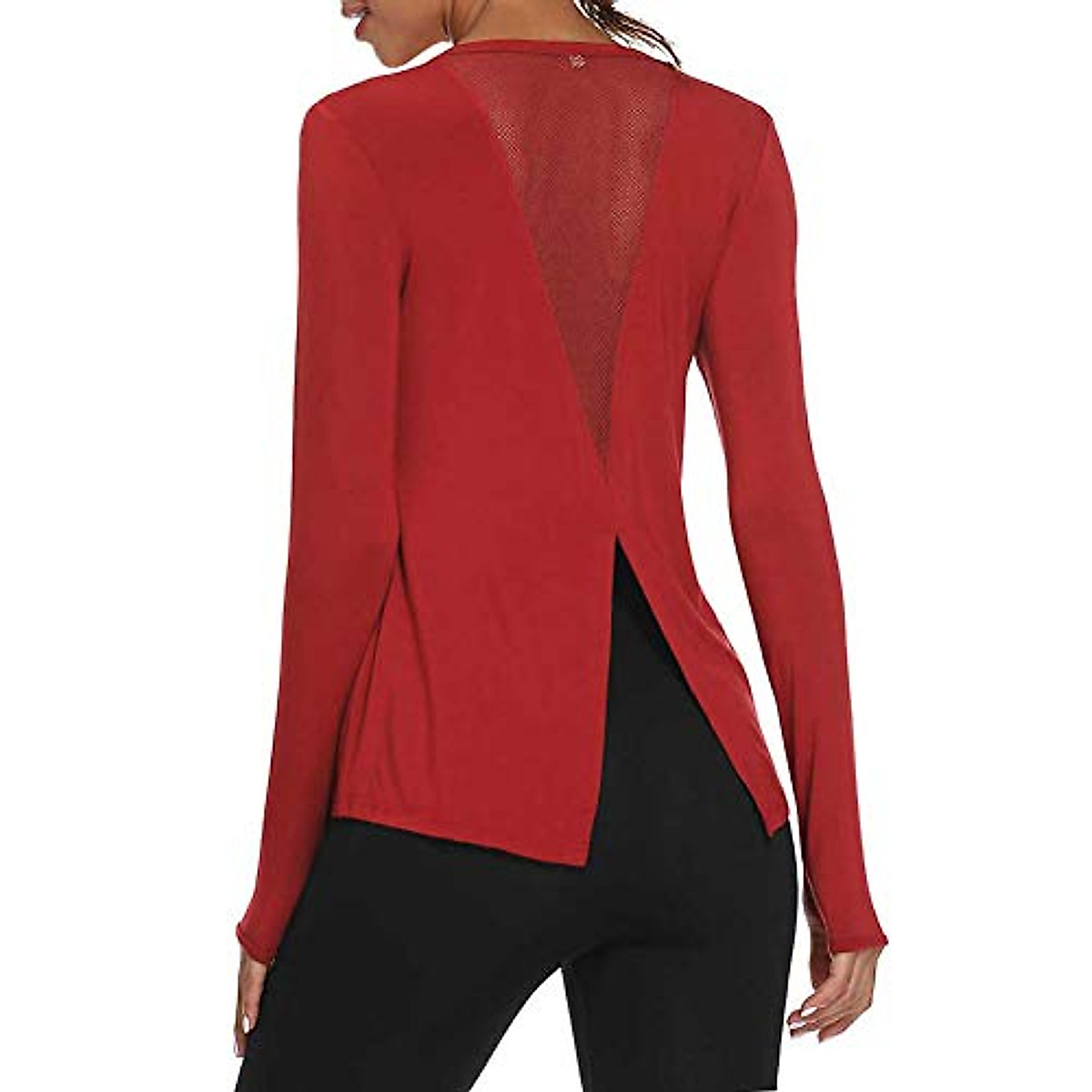 Mippo Long Sleeve Wokout Shirts for Women Yoga Tops Tie Back Tank Tops Thumb Hole Shirts Backless Tops Gym Sweater Workout Clothes Sports Active Exercise Wear for Women 2022 Red L