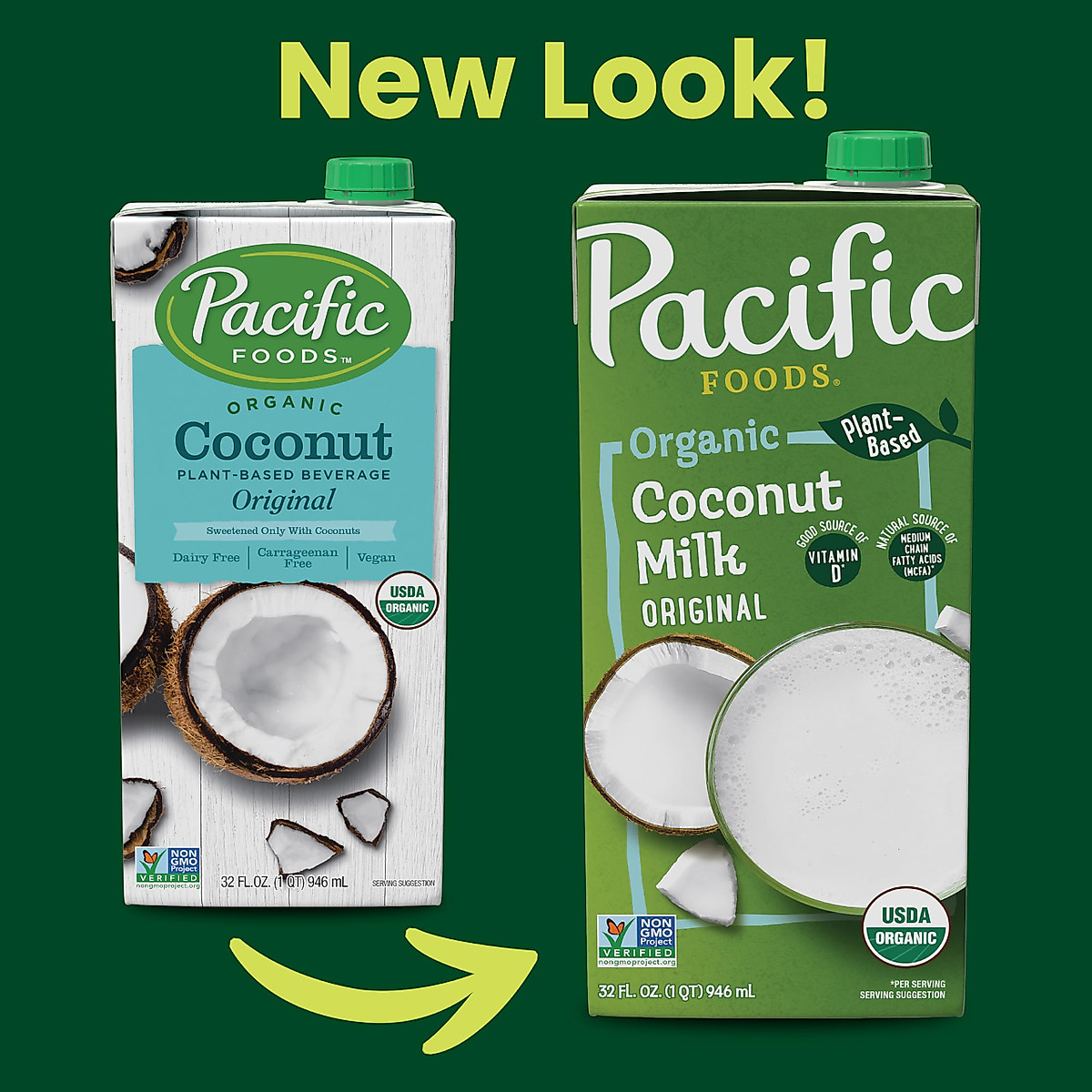 Pacific Foods Original Organic Coconut Milk, Plant Based Milk, 32 oz Carton