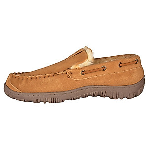 Clarks Mens Suede Venetian Moccasin Slipper A345001 - Warm Plush Faux Fur Lining - Indoor Outdoor House Slippers For Men (11 M US, Cinnamon)