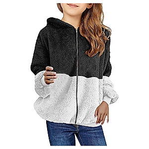 ZHICHUANG Girls Fall Winter Hooded Sweatshirt Leopard Wool Warm Zipper Neck Pockets Pullover Coat 3-9 Years (Black, 7-8 Years)
