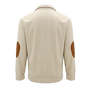 MDNZCTH Mens Corduroy Shirt with Elbow Patches Button Up Mock Neck Long Sleeve Sweaters Casual Polo Sweatshirts Lapel Collar Golf Pullover 2023 Men Fall Winter Clothes Sale Clearance Track Jackets