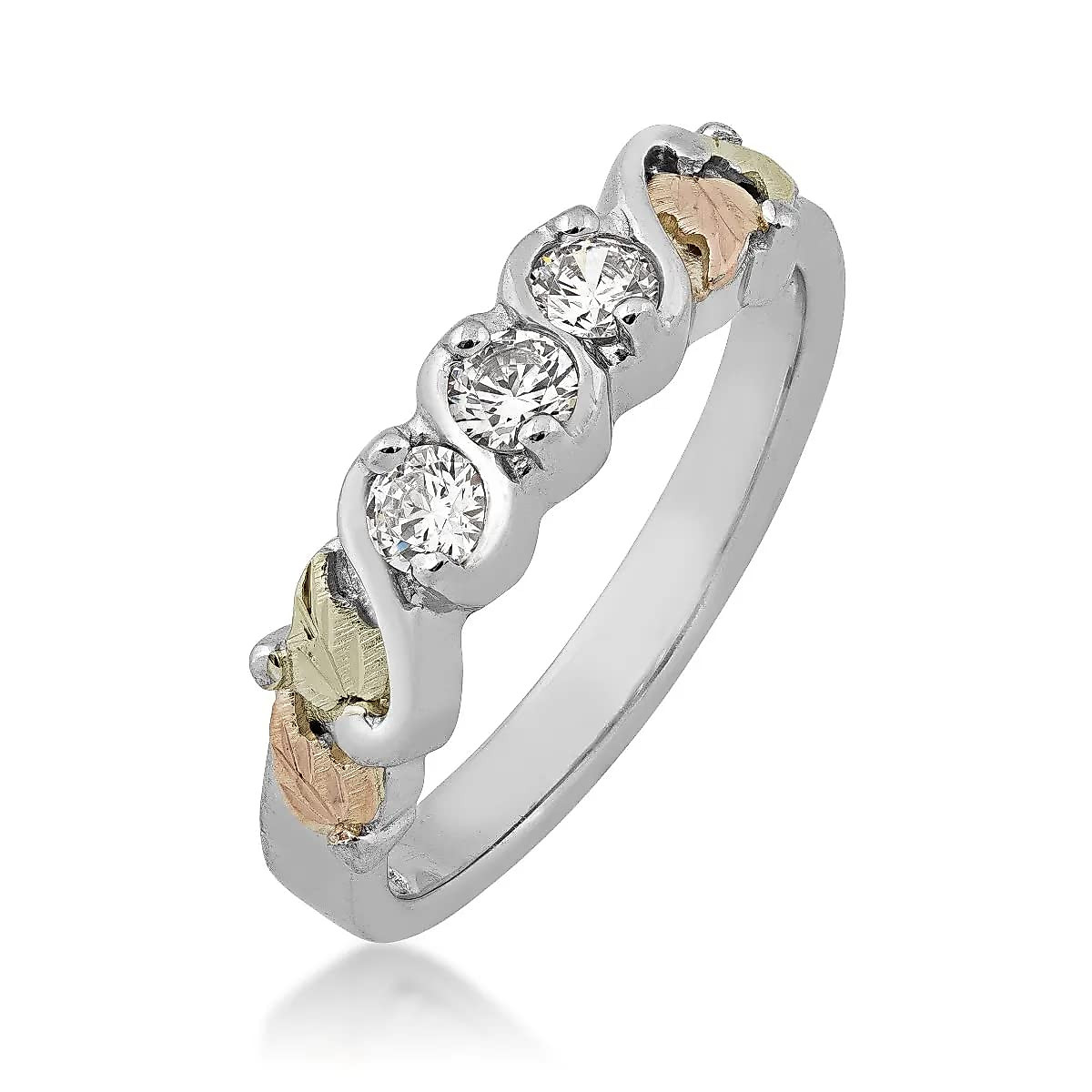 Past, Present Future CZ Band, Sterling Silver, 12k Green and Rose Gold Black Hills Gold Motif, Size 8