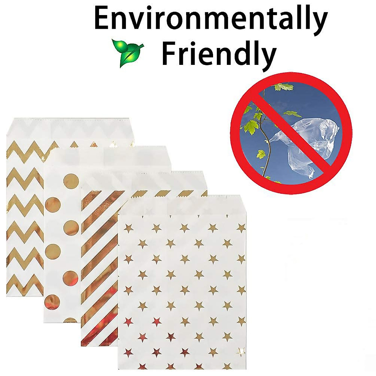 KIYOOMY 100 Pcs Gold Candy Buffet Bags Small Polka Dot Paper Treat Bags (Bright Gold, 5 inch X 7 inch)