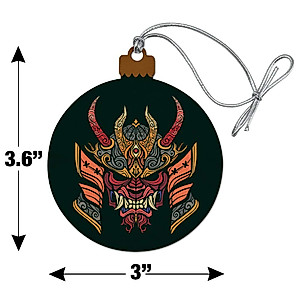 Samurai Warrior Japanese Demon Oni Mask Wood Christmas Tree Holiday Ornament