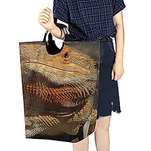 Laundry Basket Bearded Dragon Large Collapsible Laundry Hamper With Handle Self Standing Portable Fabric Folding Dirty Washing Bin Storage Tote Bag