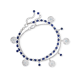 Ross-Simons Lapis Bead Jewelry Set: 2 Charm Anklets in Sterling Silver. 9 inches