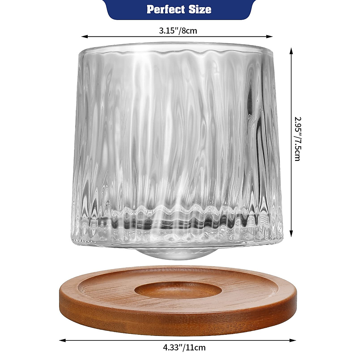 Crystal Whiskey glasses set of 2,Rotatable -10 Oz old fashioned whiskey glasses,bar whiskey glasses,style glassware for bourbon,perfect Idea for scotch lovers,glasses for scotch, rum, Glacier