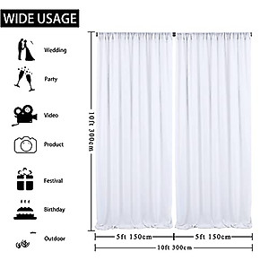 10ft x 10ft White Chiffon Backdrop Curtains, Wrinkle-Free Sheer Chiffon Fabric Curtain Drapes for Wedding Ceremony Arch Party Stage Decoration