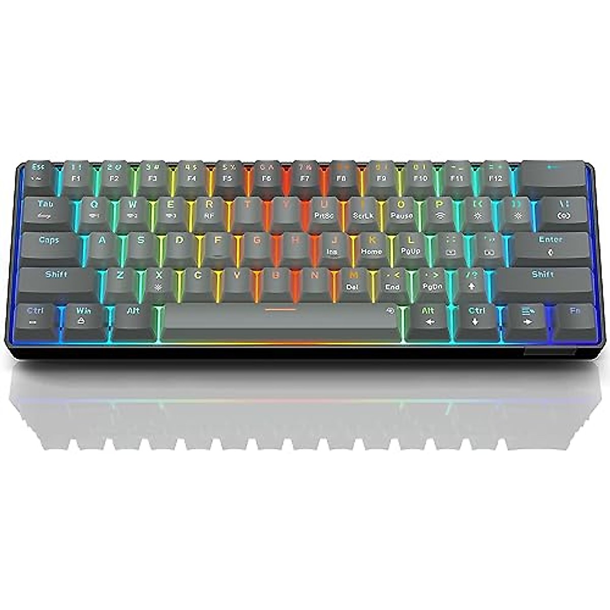 SABLUTE Mechanical Gaming Keyboard, Bluetooth/2.4G/USB-C Wired 60% Compact Mini Keyboard with 20 RGB Effects & 7 Colors Backlit, N-Key Rollover, 61 Keys Layout, Hot Swappable Linear Red Switch
