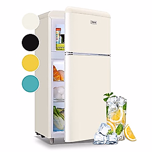 WANAI 3.5 Cu.ft Retro Mini Fridge with Freezer Small Refrigerators Dual Doors & Handles Cream Freestanding Classic Refrigerator Removable Glass Shelves Adjustable Thermostat for Home Office Dorm RV