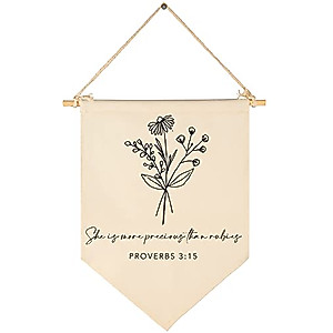 Nursery Scripture Bible Verse-Christian Botanical Decor-Canvas Hanging Pennant Flag Banner Wall Sign Decor Gift for Nursery Bedroom Playroom Front Door Baby Kids Girl Boy Teen- Birthday Christmas Gift