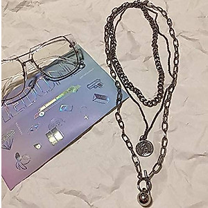 YERTTER Dainty Emo Necklace Layering Chain Choker Necklace Boho Jewelry Set Layered Silver Coin Pendant Statement Chunky Chain Necklace Valentine's Day Giftfor Women Man