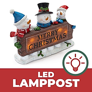 VP Home Christmas Snowman Decor Christmas Figurines Resin Snowman Lighted Decorations Indoor Glowing Merry Christmas Wood Trio LED Holiday Light Up Snowman Indoor Festive Fiber Optic Decorations