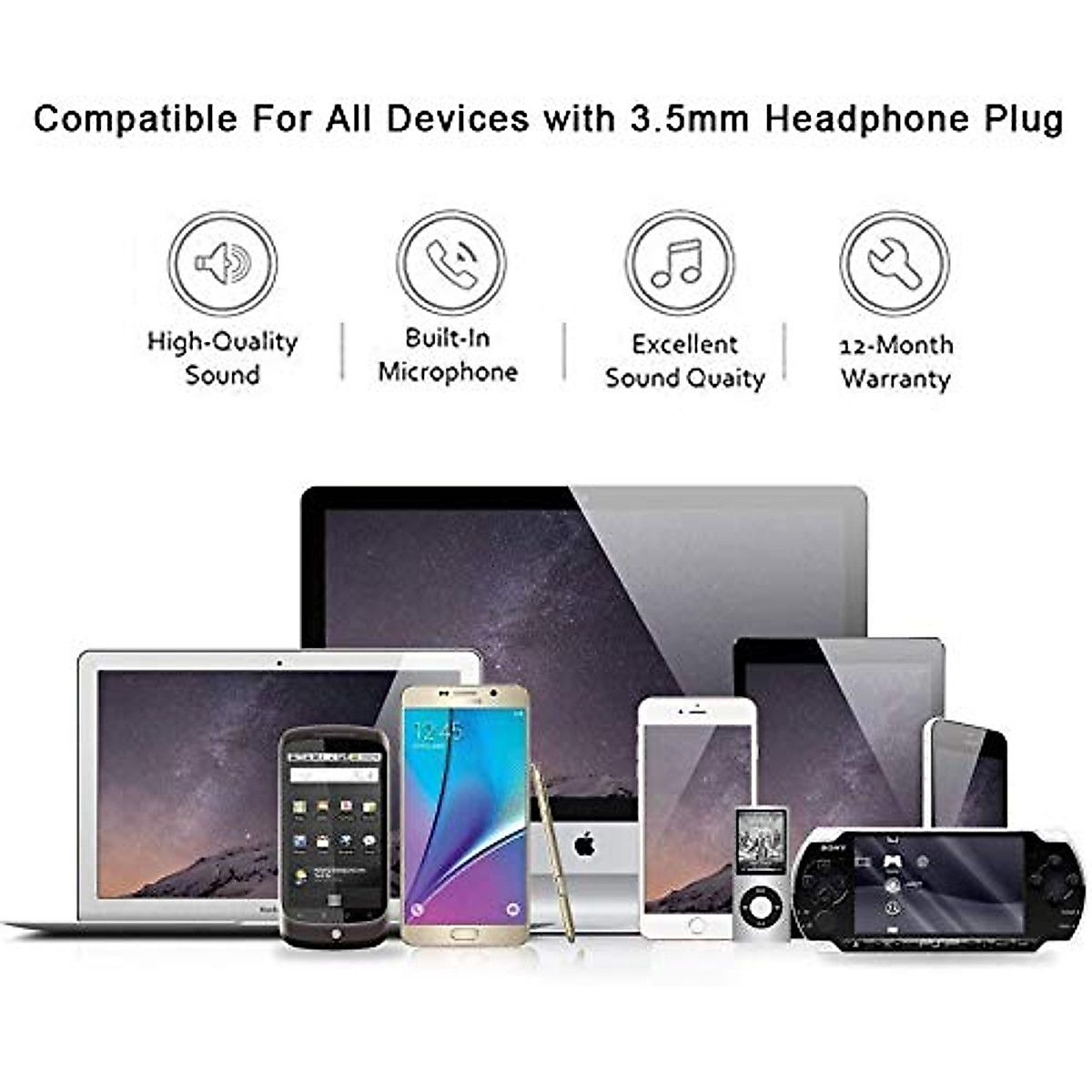 2 Pack 3.5mm Wired Headphone Plug, in-Ear Earphones, Earbuds Noise Isolating with Built-in Microphone & Volume Control Compatible with iPhone 6s 6 Plus 5s 5 iPad iPod MP3 MP4 Samsung Android Laptop