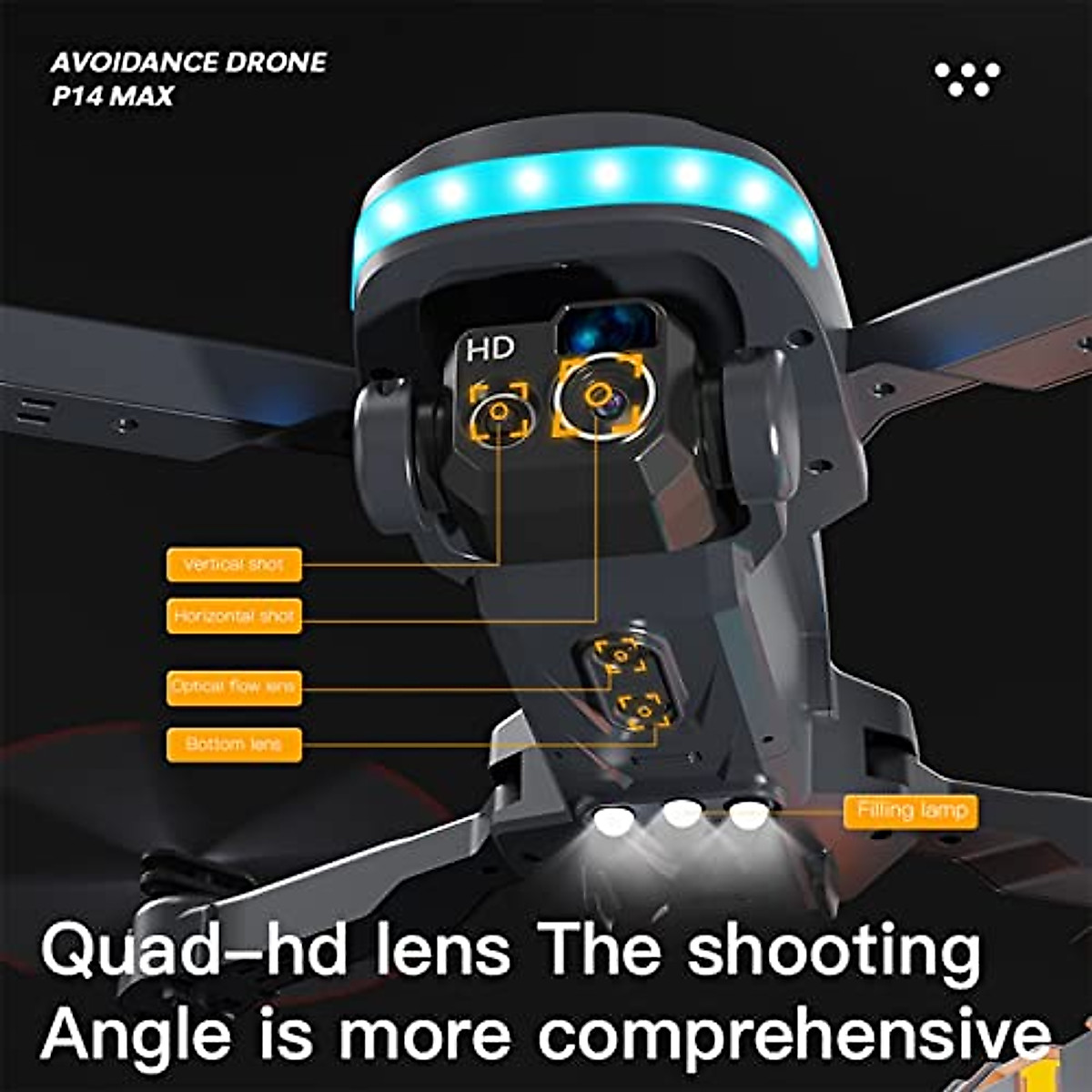 P14 Pro Compact & Foldable Mini Wireless Drone - Dual 4K HD FPV Camera - Intelligent 360° Obstacle Avoidance - WIFI VR RC Drone Quadcopter Circle Fly, Route Fly, Altitude Hold, Headless Mode (Black)