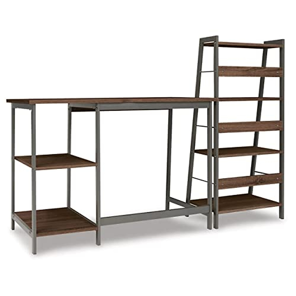 Signature Design by Ashley Soho Urban Industrial 43" Home Office Desk with 4 Shelf Bookcase, Dark Brown