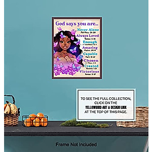 African Americans Wall Art & Decor - God Says You Are - Afro Black Art - Black women Poster - Pink Black Girl Magic - Inspiration Motivation spiritual Religious Christian Scripture - Teen Bedroom