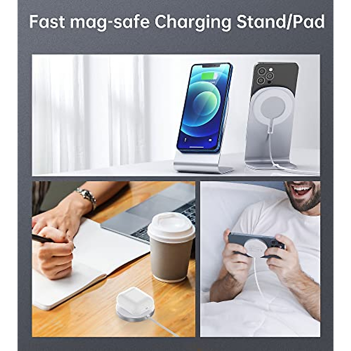 Magnetic Wireless Charger for Apple Series, Mag-Safe Charger Stand 15W Fast Wireless Charging Stand/Pad+5ft USB-C Cable for iPhone 14 13 12 Pro Max Mini, Airpods(with 20W USB-C PD Adapter)Mag Chargers