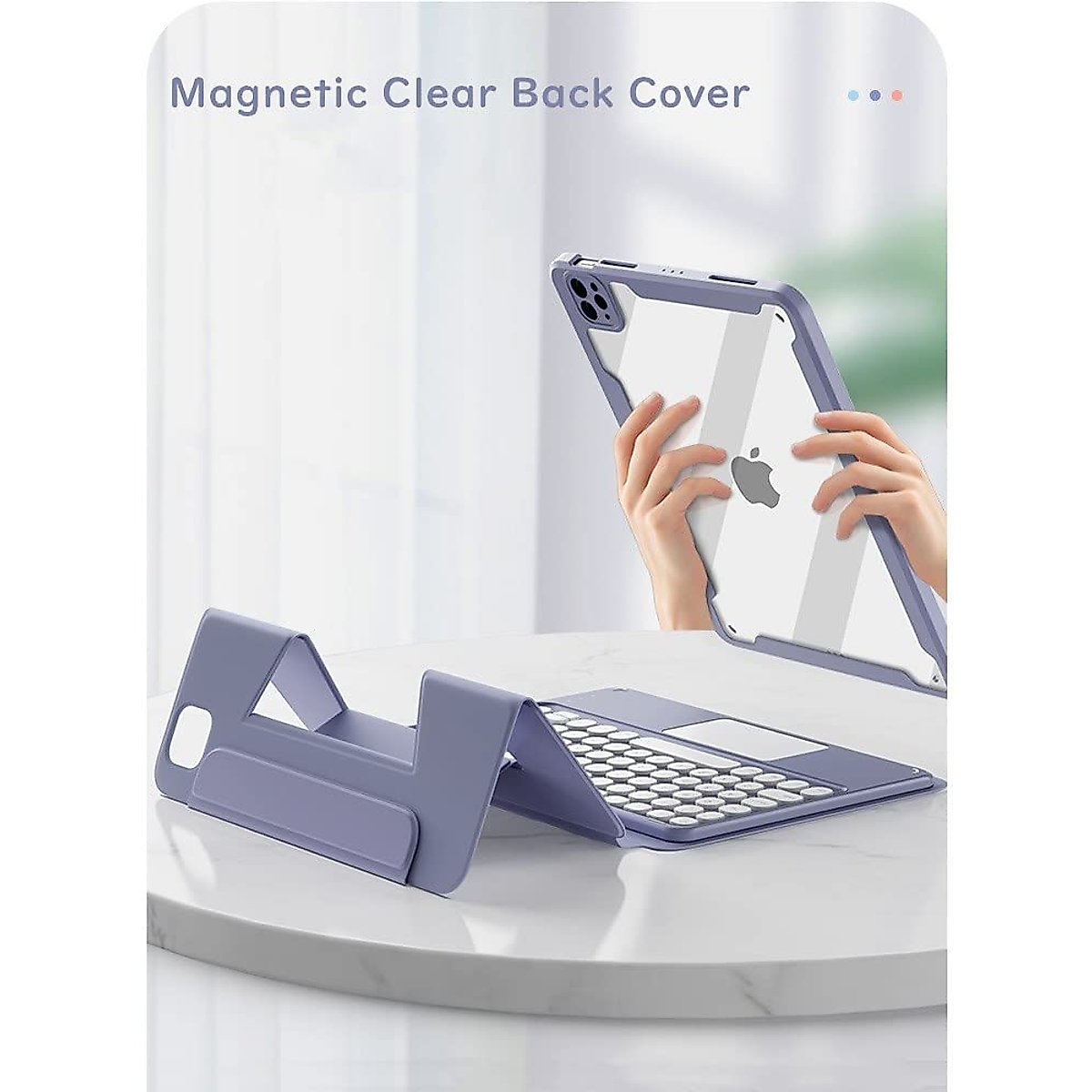 HENGHUI Magnetic iPad 10th Generation Keyboard Case with Touchpad Cute Color Keyboard Vertical Stand Movable Clear Back Case Detachable Keyboard (Dark Pink)