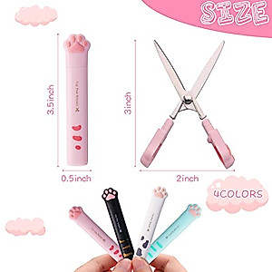 4 Pieces Cute Mini Scissors, Cartoon Cat Paw Stainless Steel Craft Scissors, Folding Stationery Scissors with Safety Cover, Portable Safety Scissors for Paper Cutting, Scrapbooking, Crafting