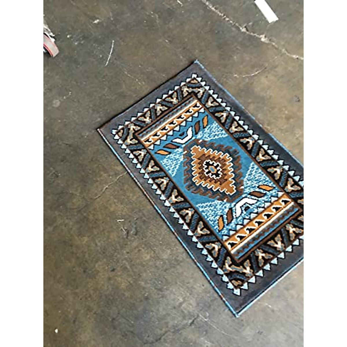 Southwest Native American Doorway Mat Area Rug Blue & Brown Design D143 (2 feet X 3 feet 4 inches)