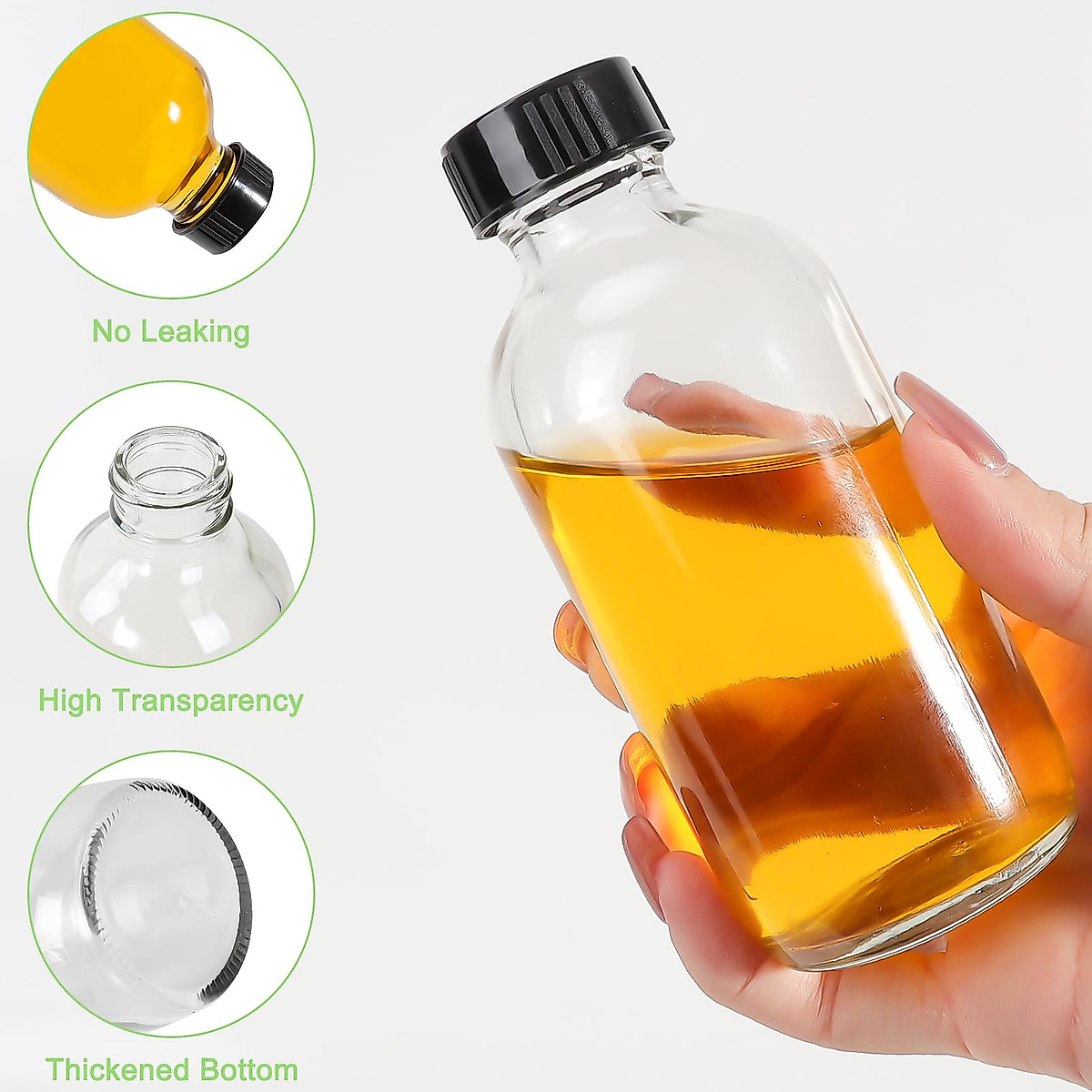 20 Pack 4 oz Small Clear Glass Bottles with Lids, 120ml Short Glass Jars, Empty Reusable Juice Bottles with Funnels, Stickers and Brush, Mini Liquor Bottles for Water, Ginger, Whiskey