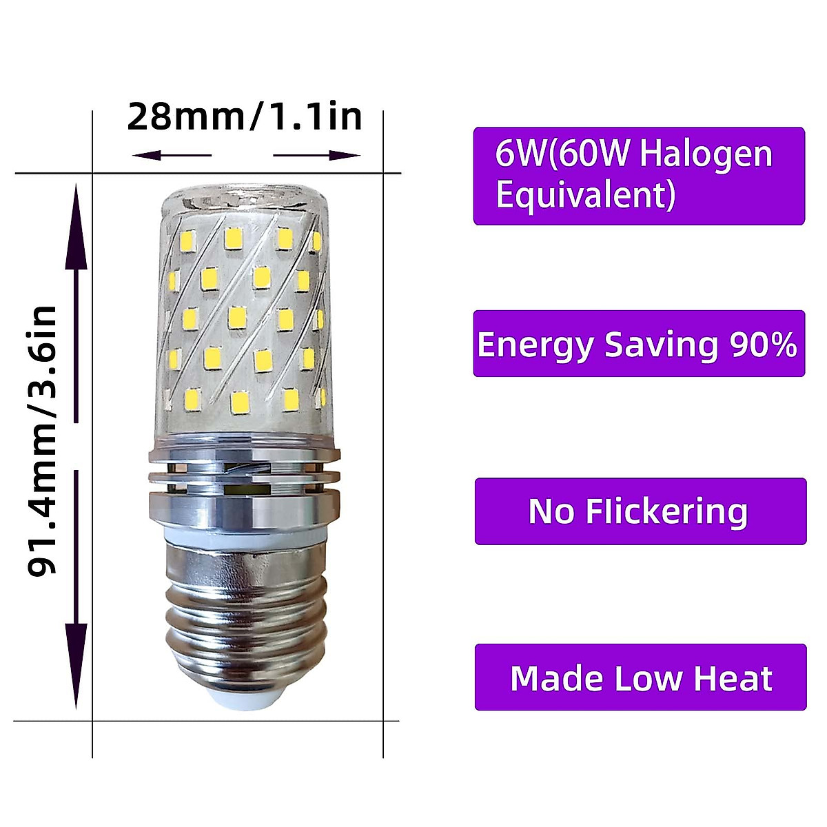 LIENNGKE 6 Pack E26 LED Light Bulbs 60w Halogen Equivalent Daylight White 6000K Dimmable 6w 600Lm AC 110V 120V 130V Medium Screw Base T10 Corn Bulb