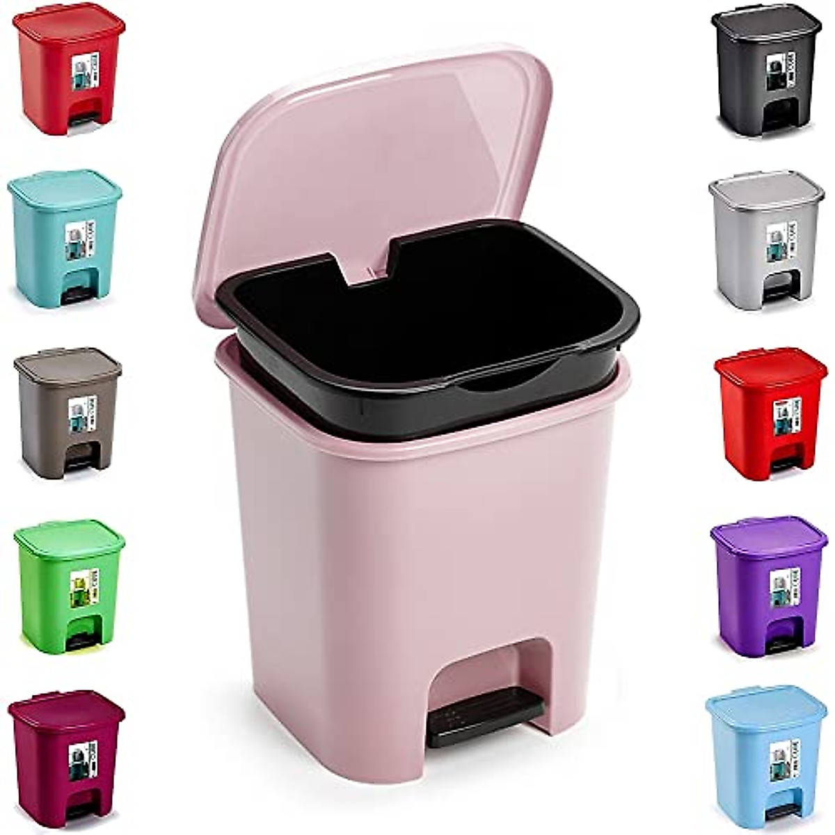 PLASTIFIC 7.5L Foot Pedal Bin Dustbin Rubbish Paper Waste Kitchen Office Plastic Bins (Pink with Black Removable Inner Bucket)…