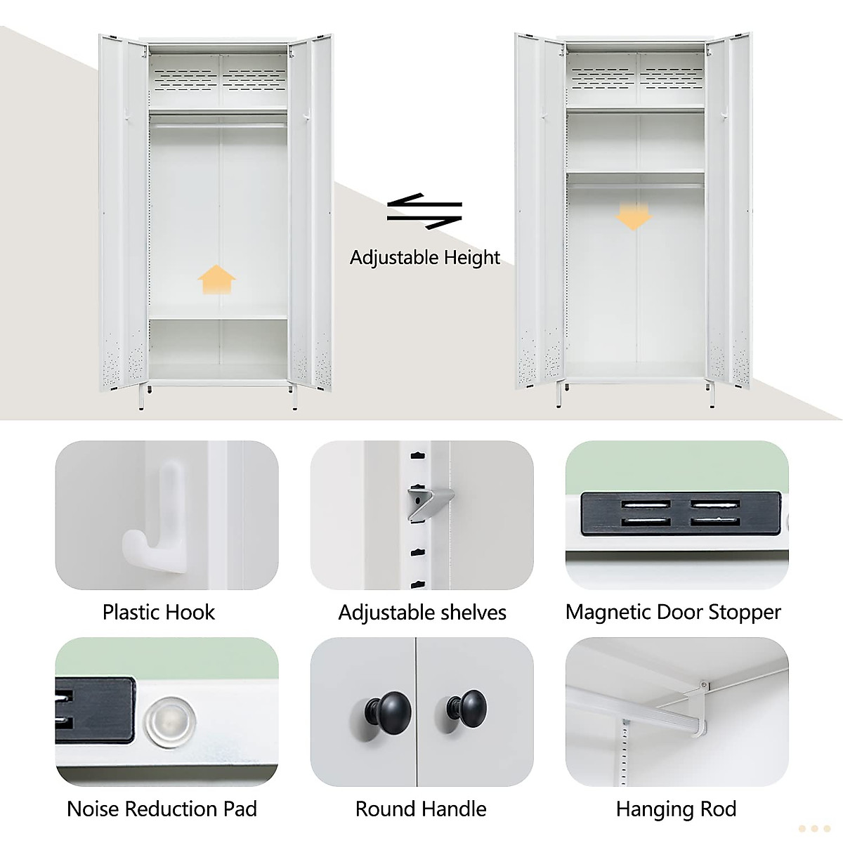 CJF Storage Cabinet, Metal Wardrobe Armoire Closet with Hanging Rod for Bedroom, Laundry Room(White)