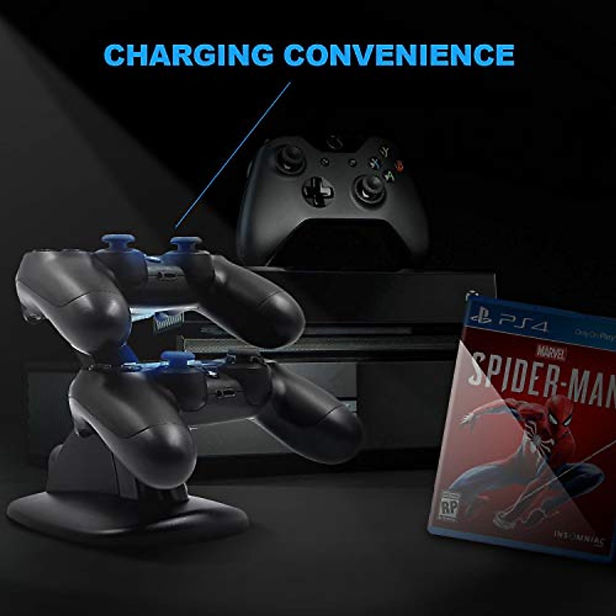 2 Pack PS4 Controller Charger, Playstation 4 / PS4 / PS4 Pro / PS4 Slim Controller Charging Dock Stand Stations with Dual Micro USB Fast Charging & LED Indicator (Black & White)