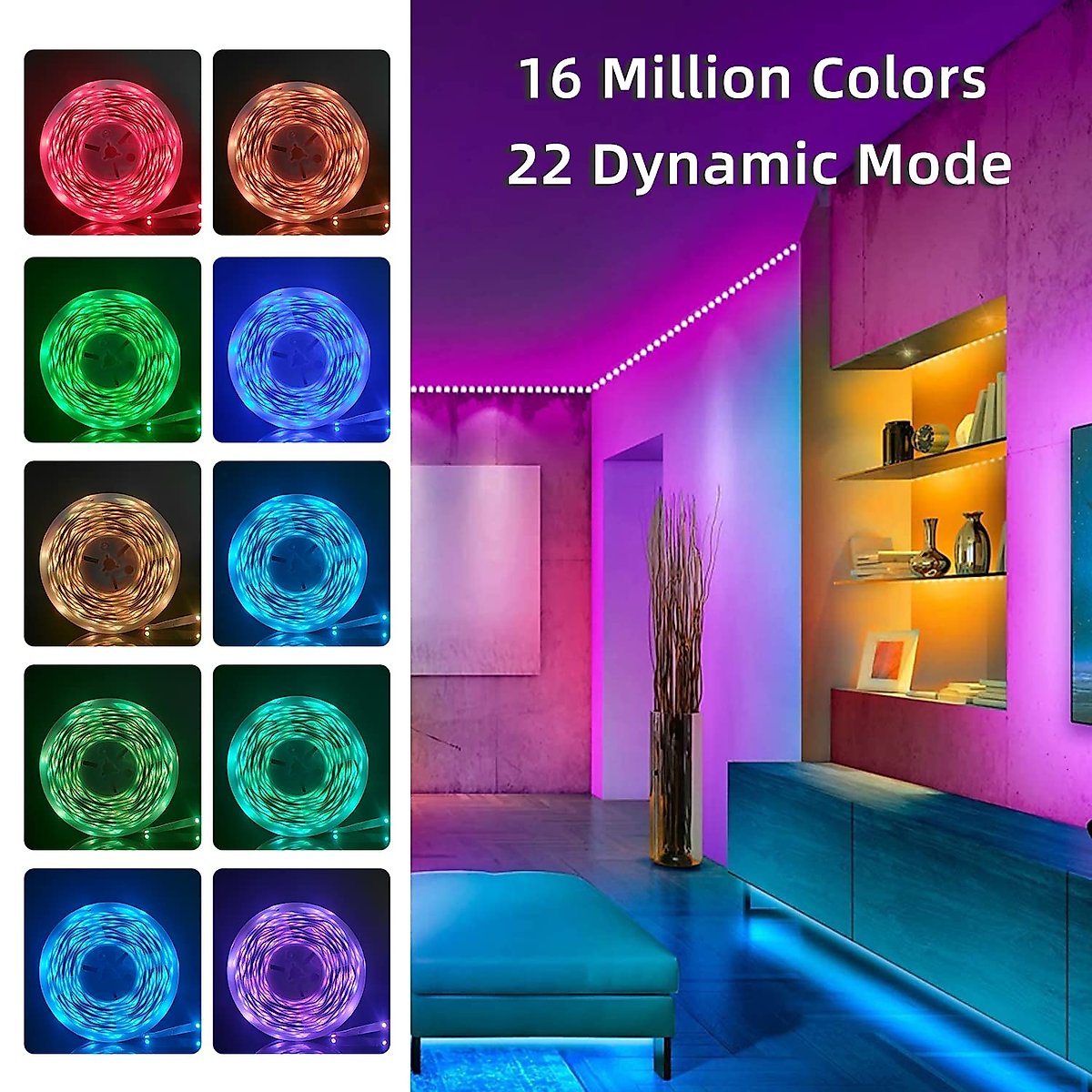 50FT Smart LED Strip Lights, Sync to Music with 40 Key Remote Controller，Lighting Strips with App Control LED Lights for Bedroom,Christmas Lights decration (Multi-Colored, 50FT)