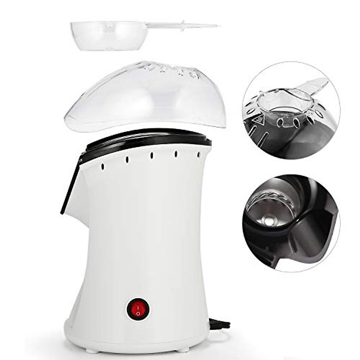 Air Popper Popcorn Maker, 4 Cups, 1200W Hot Air Popcorn Popper with Measuring Cup and Top Lid, Air Popper Popcorn Maker No Oil, Air Popcorn Machine for Home, Family, Kids/Bpa-Fre(White)