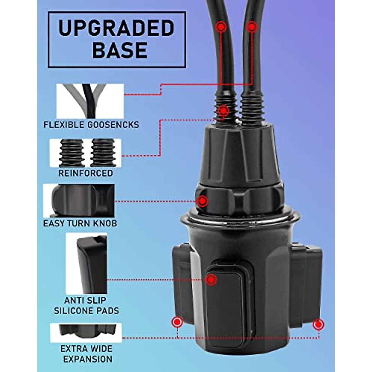 TIVORAZ Dual Phone Holder for Car Cup Holder – Double Car Phone Mount, Car Cup Holder Phone Mount, Expandable Base Phone Holder Car Cup Holder – Compatible with iPhone, Samsung, GPS (Magnetic Holders)