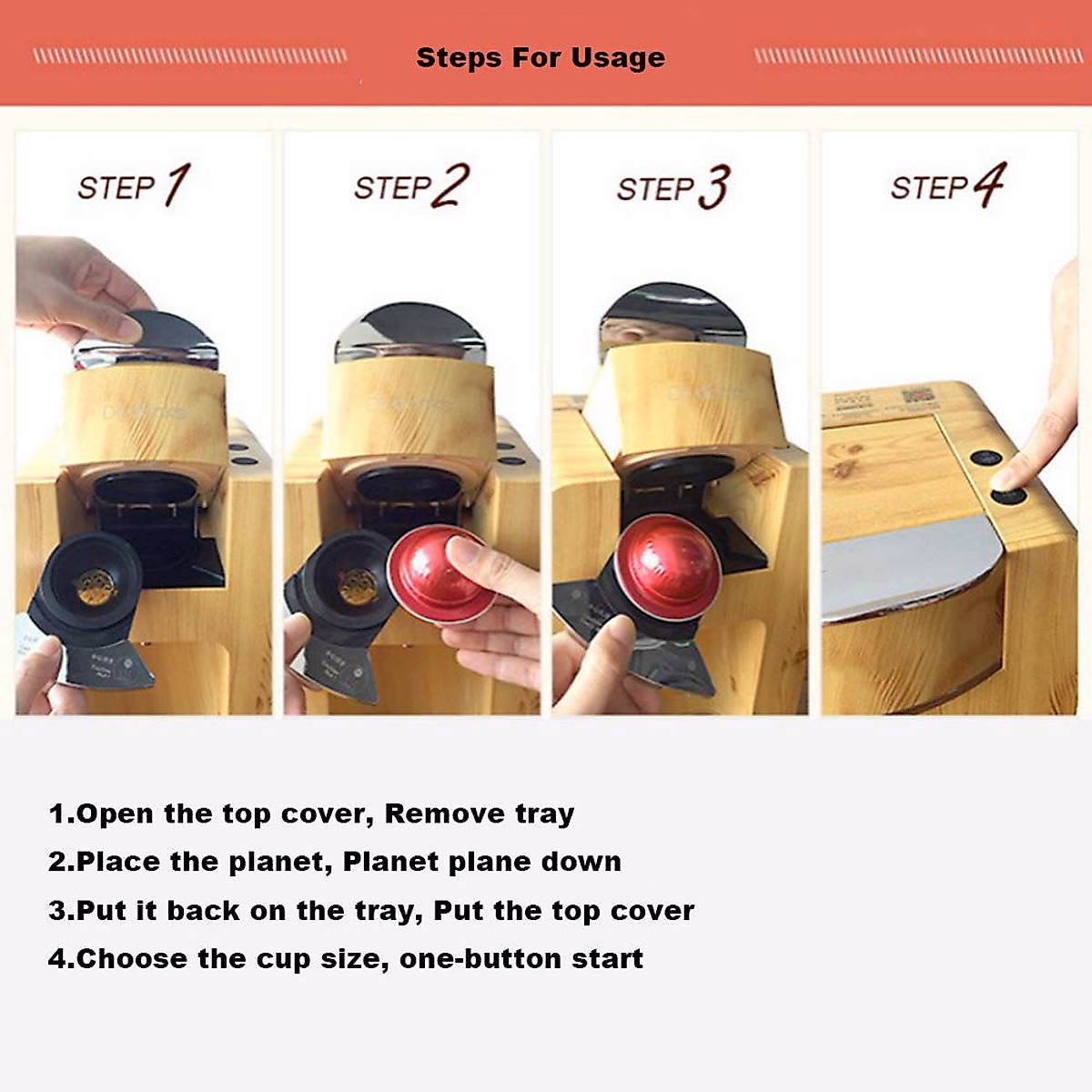 KELUNIS Italian Capsule Coffee Machine, Espresso Maker Fully Automatic 19Bar High Pressure DIY Drink Tea Machine Wood Grain Shell