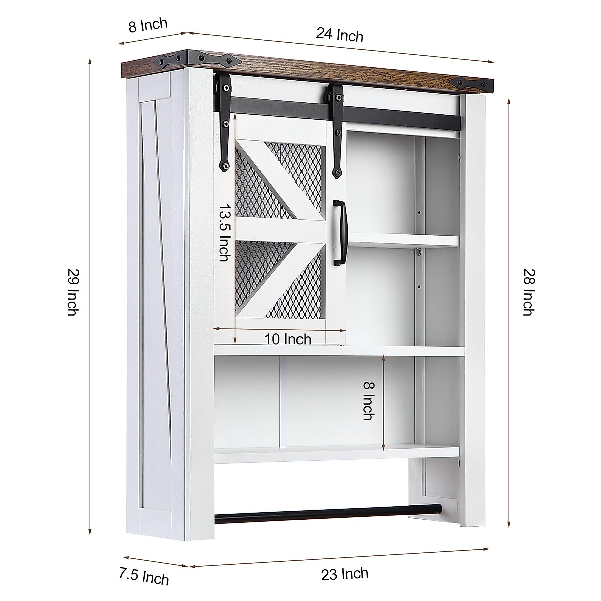 JoanKaren Bathroom Cabinet Wall Mounted with Towel Bar, Over Toilet Cabinet, Medicine Cabinet with Sliding Door Adjustable Shelves, Hanging Storage Cabinets for Bathroom Laundry Room Kitchen, White