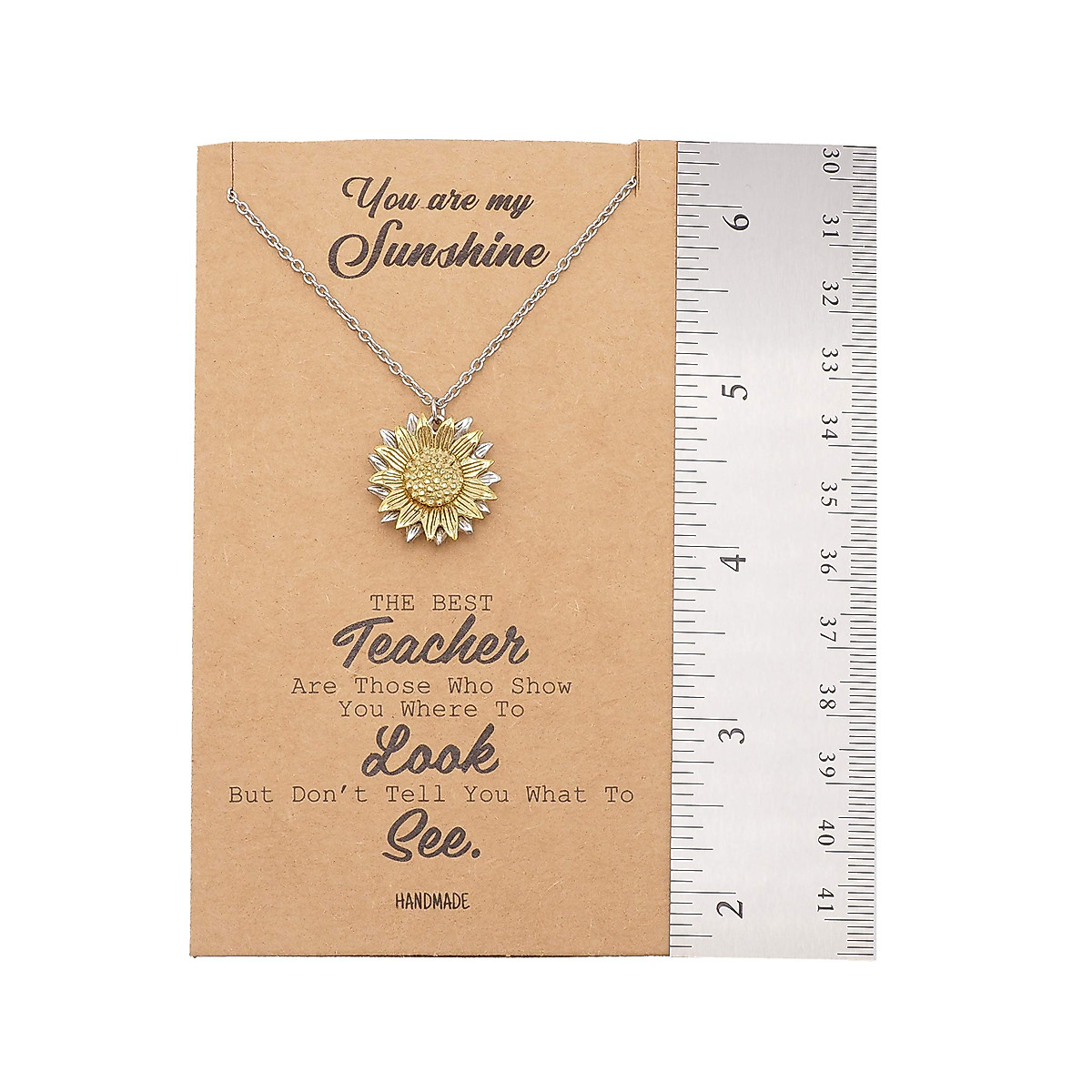 quan jewelry Sunflower Necklace for Teacher with Inspirational Greeting Card (Two Tone)