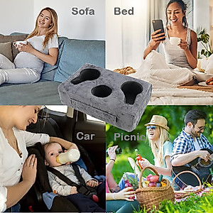 Sofa Cup Holder, Couch Cup Holder Pillow, Sofa Arm Table, Sofa and Bed Drink Caddy, Remotes Holder, for RV, Car, Beach（Grey）