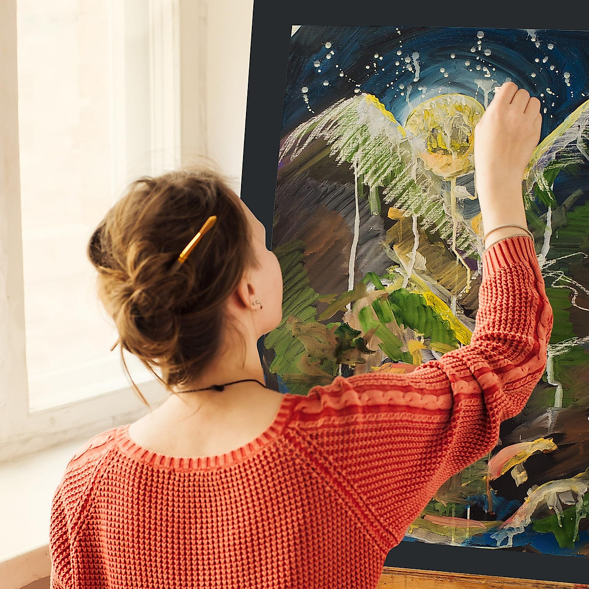 Ctosree 4 Pack Large Stretched Canvases for Painting Black 24 x 36 Inches Primed 100% Cotton Blank Canvas Boards for Acrylic Pouring Oil Watercolor Paints