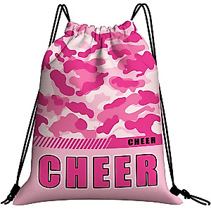 Givotin Drawstring Backpack Waterproof Gym Drawstring Bags Sports String Bag Camo Sackpack-Pink Cheer Drawstring Bag