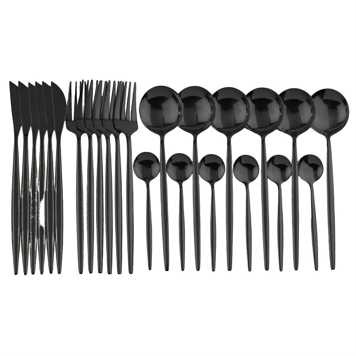 HIGOH Gold Soup Spoons 24pcs Black Western Dinnerware Set Stainless Steel Cutlery Set Fork Knife Spoon Tableware Set Flatware Set Silverware Set