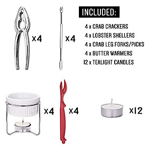 Hiware 28-Piece Crab Crackers and Tools Set - Crab Lobster Leg Crackers and Picks Seafood Tools, Includes Crab Crackers, Butter Warmers, Lobster Shellers, Crab Forks and Tealight Candles