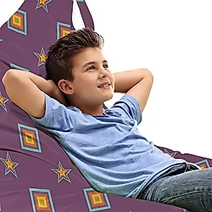Ambesonne Purple Lounger Chair Bag, Ornamental Geometrical Nested Square Star Motif Repetitive Pattern, High Capacity Storage with Handle Container, Lounger Size, Pale Eggplant and Multicolor