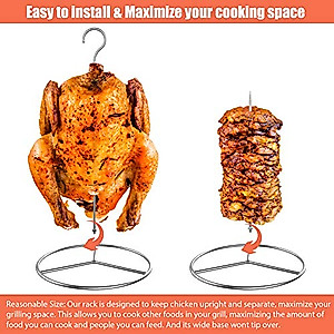 6 Pieces Stainless Steel Vertical Skewer Set, (2x15''Skewers,2x9‘’Spikes& 2x6.25‘’Bases), Multifuntion Barbecue Spike& Poultry Hanger Set for Webber,Bronco, Pit Barrel,Green Egg Smoker,etc