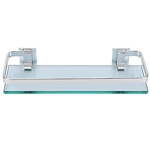 Hilitand Bathroom Rack, Aluminum Shelf Tempered Thickened Glass Bathroom Toilet Glass Storage Organizer Rack Wall Mounted with Screws for, Shower Caddies