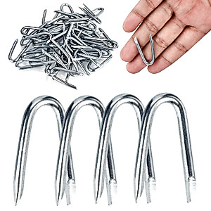 Steel Wire Fencing Staples 50Pcs Wire Staples Galvanized Fencing Staples U Shaped Nails 1-1/4'' Fence Post Staples for Wire Mesh & Woven Fencing