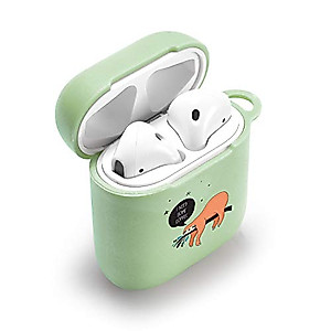 Green Case Cover for AirPod 1&2 w/Keychain Carabiner+Storage Bag,Cute Sloth Airpod Case Wireless Earphone Case Smooth Anti-dust Flexible Silicone Protective Cover Soft Skin Avocado Green Case