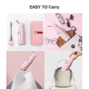 TIME LOVER Compact Travel Sun & Rain Umbrella Windproof Portable Mini Folding Umbrella for Girls Women (Pink)
