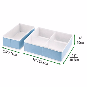 mDesign Soft Fabric Polka Dot Dresser Drawer and Closet Storage Organizer Bin for Child/Kids Room, Nursery, Playroom - Divided 5 Section Tray, Set of 4 - Light Blue/White